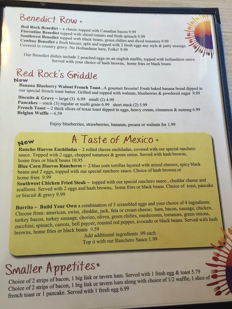 Menu at Red Rock Cafe, Sedona, 100 Verde Valley School Rd #107