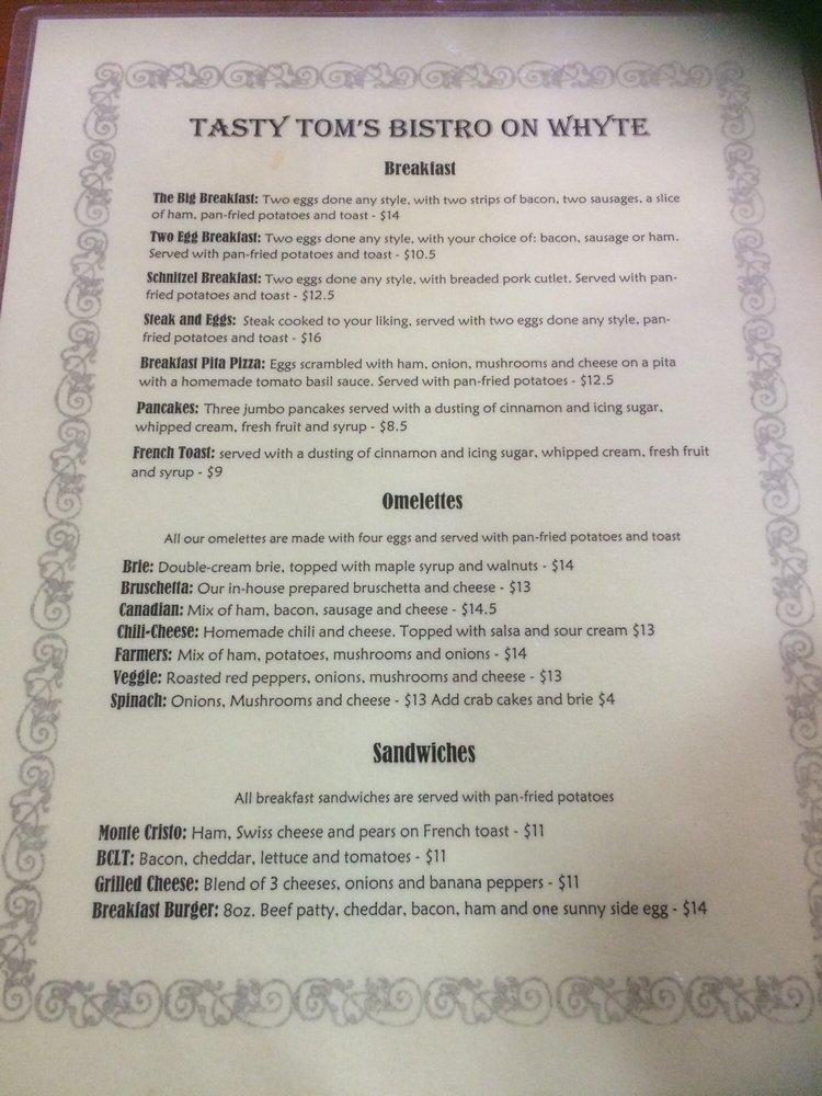 Menu at Tasty Tom's restaurant, Edmonton