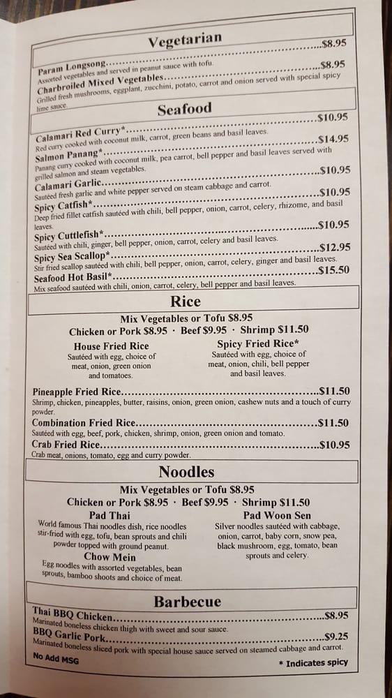 Menu at Thai Kitchen Restaurant, Napa, Trancas St