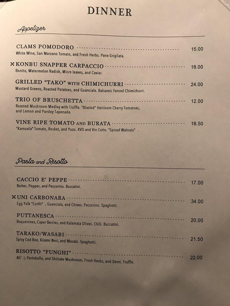 Menu at vein at KAKA'AKO restaurant, Honolulu
