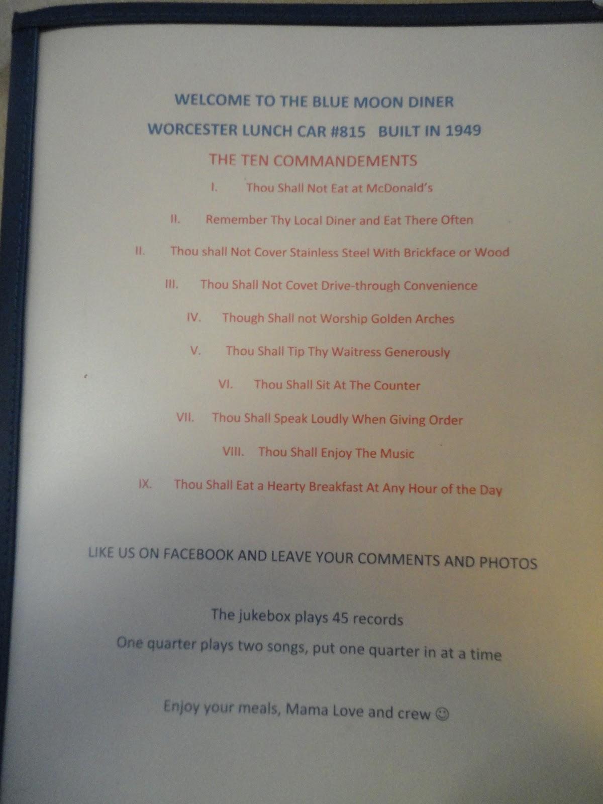 Menu at Blue Moon Diner restaurant, Gardner, 102 Main St