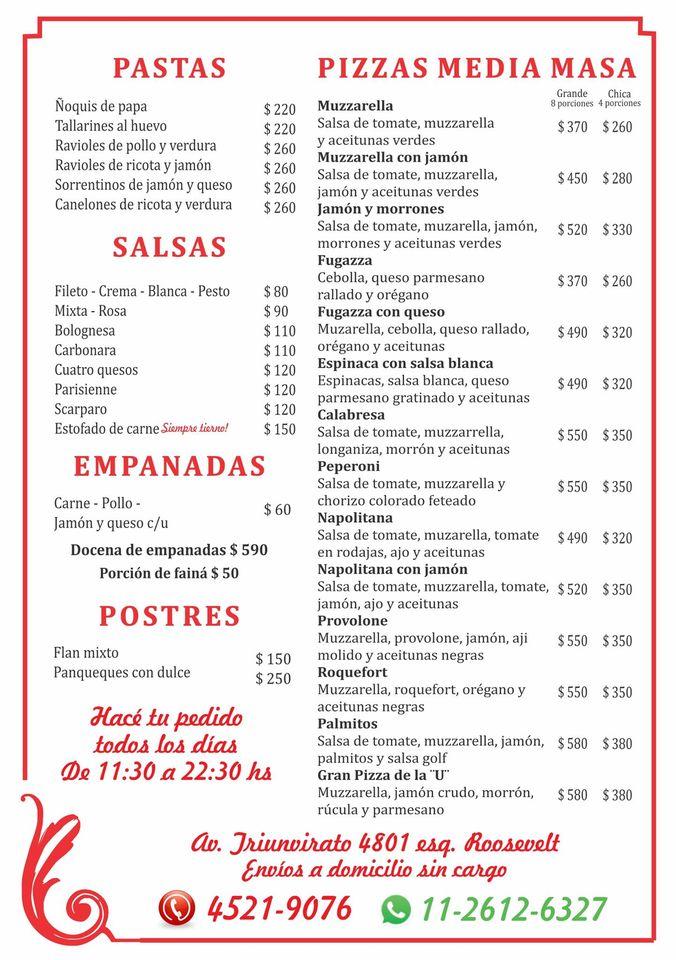 Menu at Café de La " U ", Buenos Aires