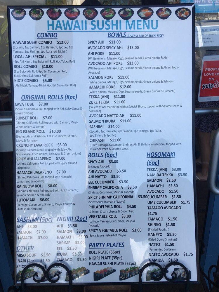 Menu at Hawaii Sushi restaurant, Honolulu, Monsarrat Ave Ste 1