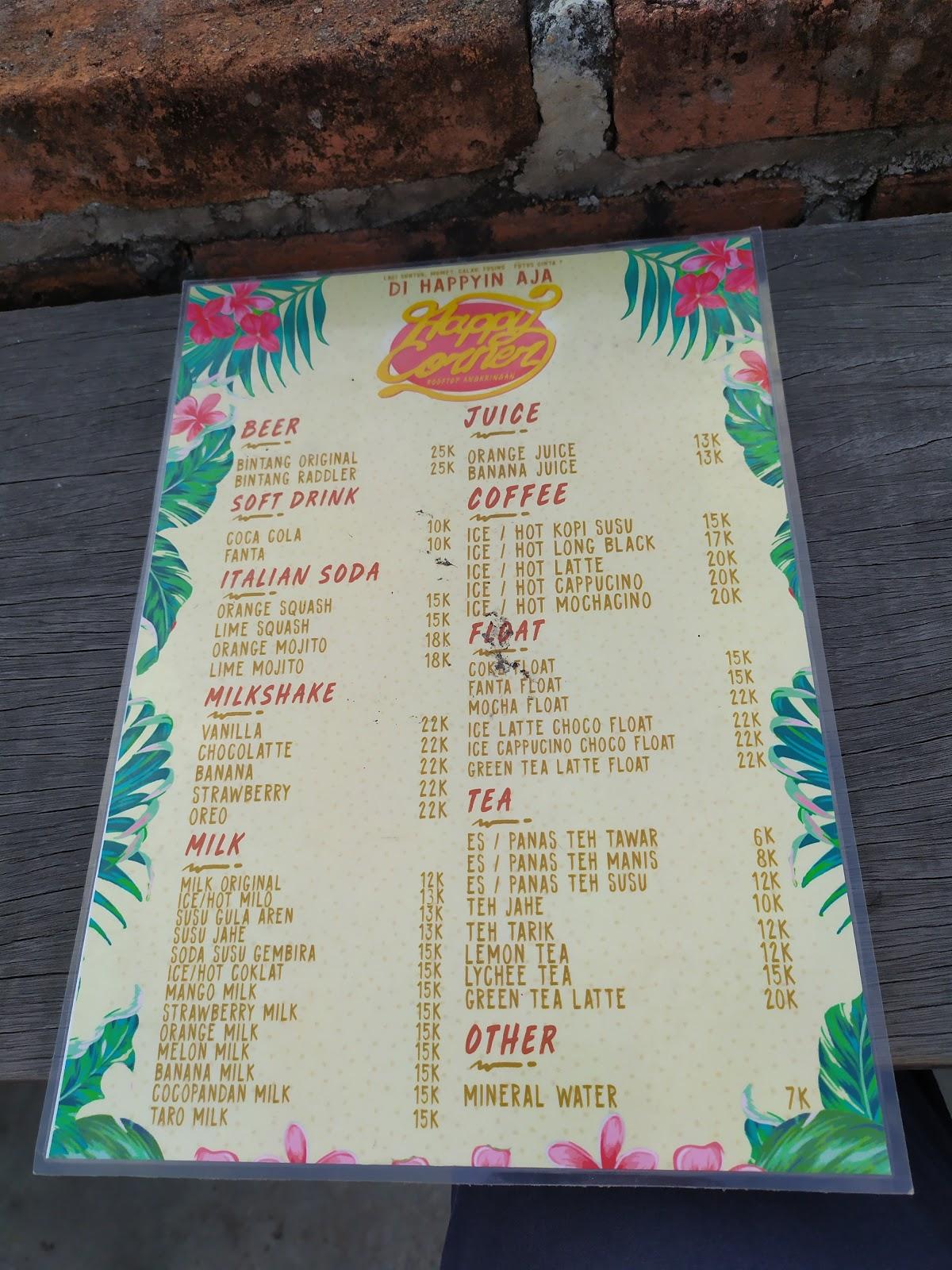 Menu at Happy Corner Cafe N Rooftop, Denpasar