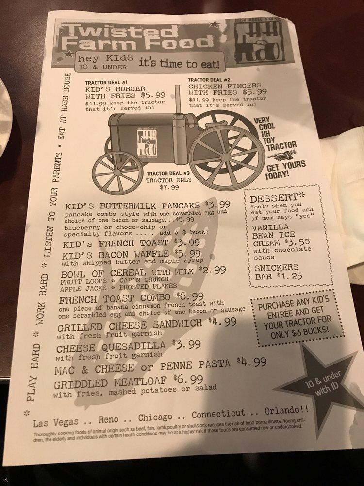 Menu at Hash House A Go Go restaurant, Orlando