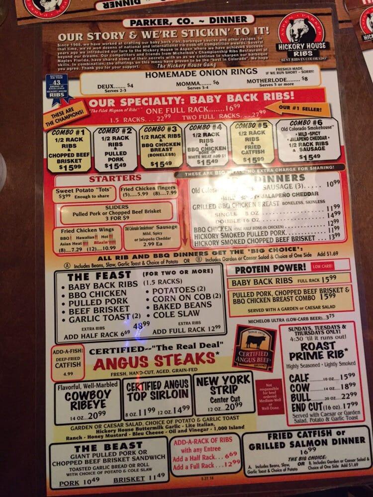 Menu at Hickory House BBQ, Parker