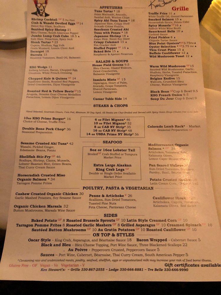 Menu at Ken Stewart's Grille steakhouse, Akron