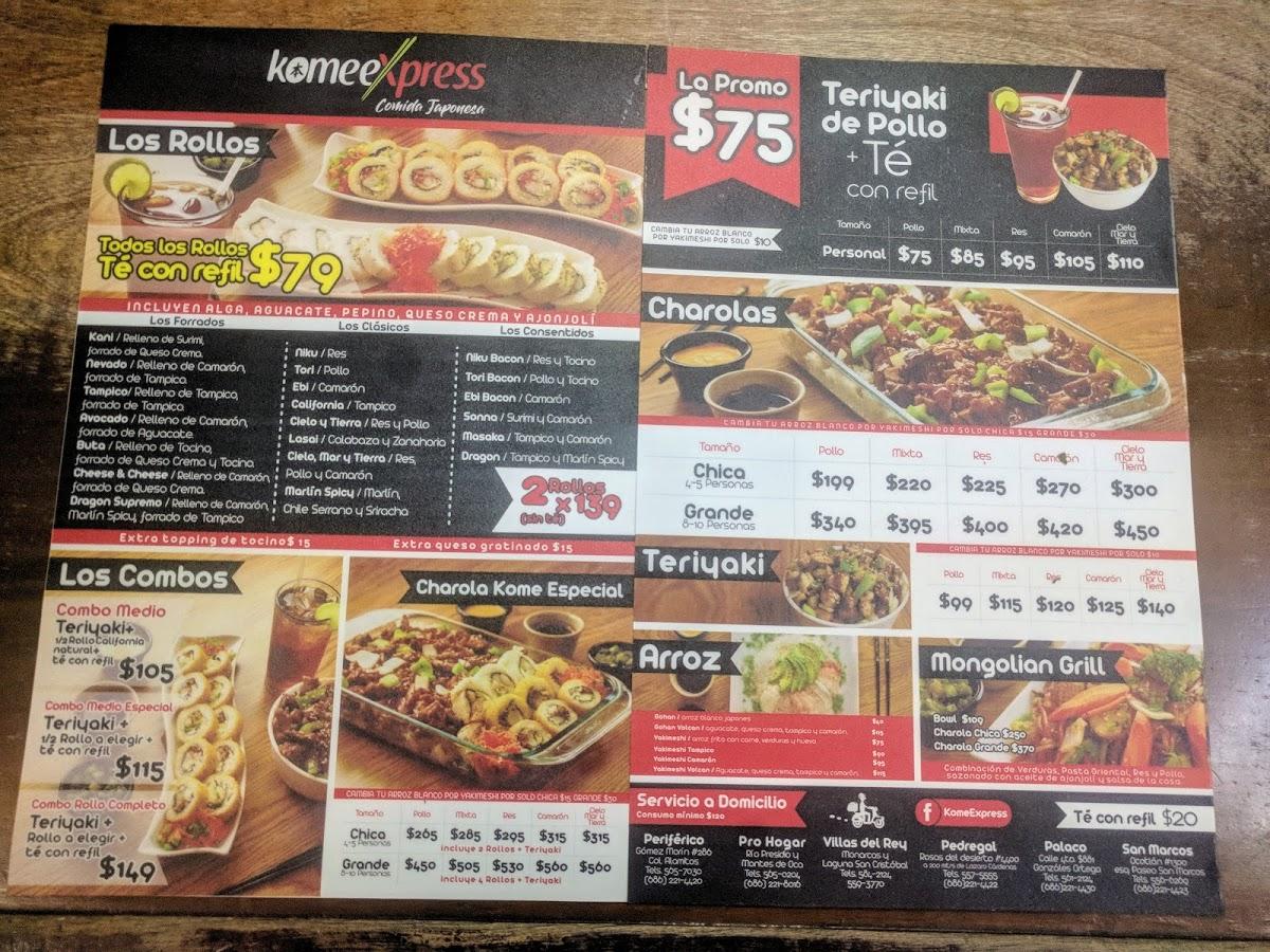 Menu at Kome Express Pedregal restaurant, Mexicali