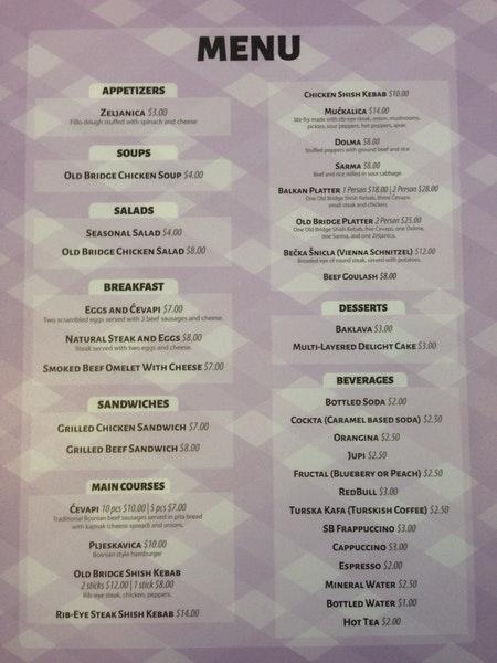 Menu at Old Bridge Cafe, South Salt Lake