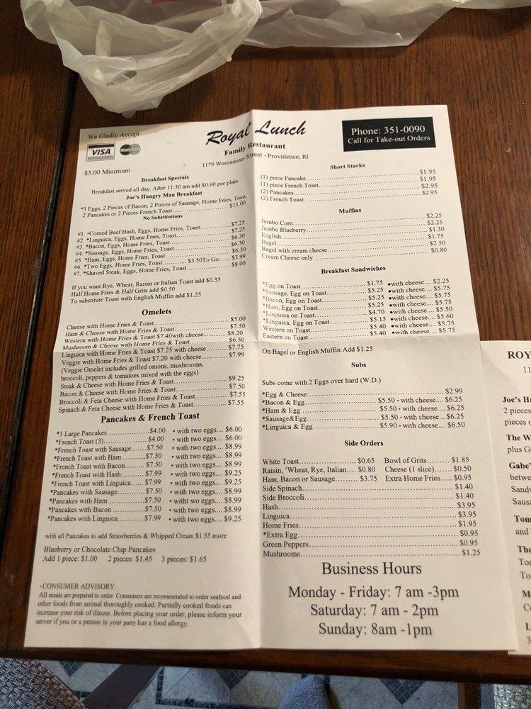 Menu at Royal Lunch Restaurant, Providence