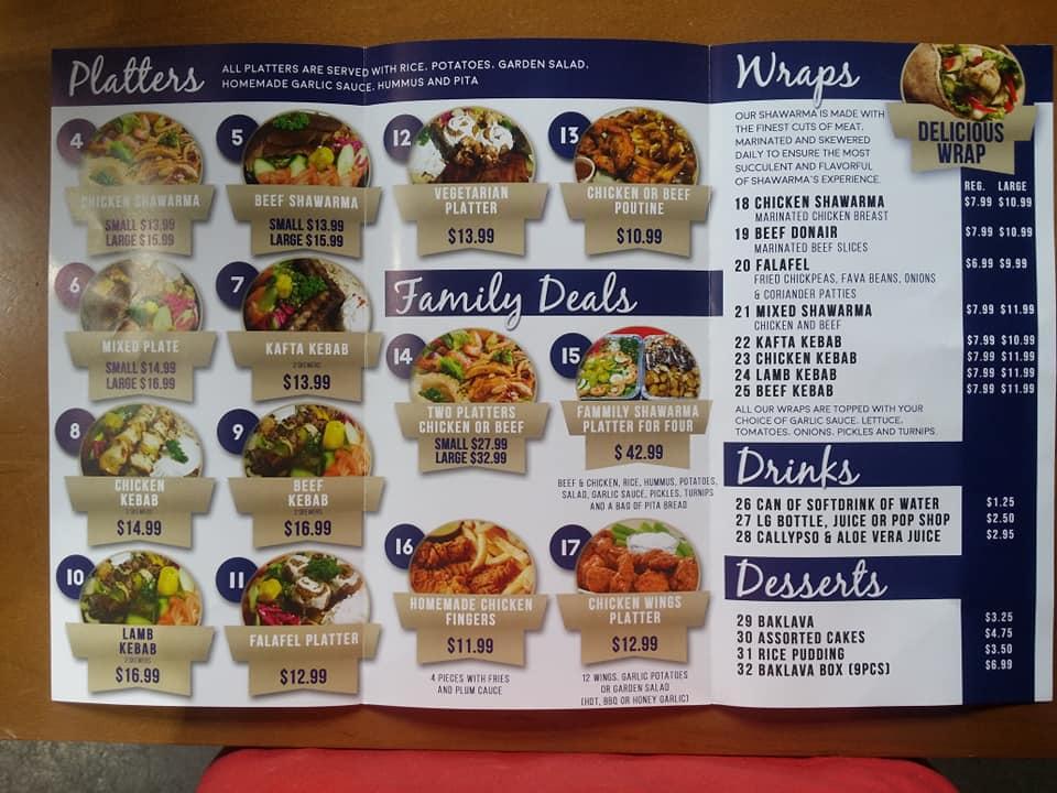 Menu at Shawarma Damascus restaurant, Kingston, 101 Dalton Ave B8