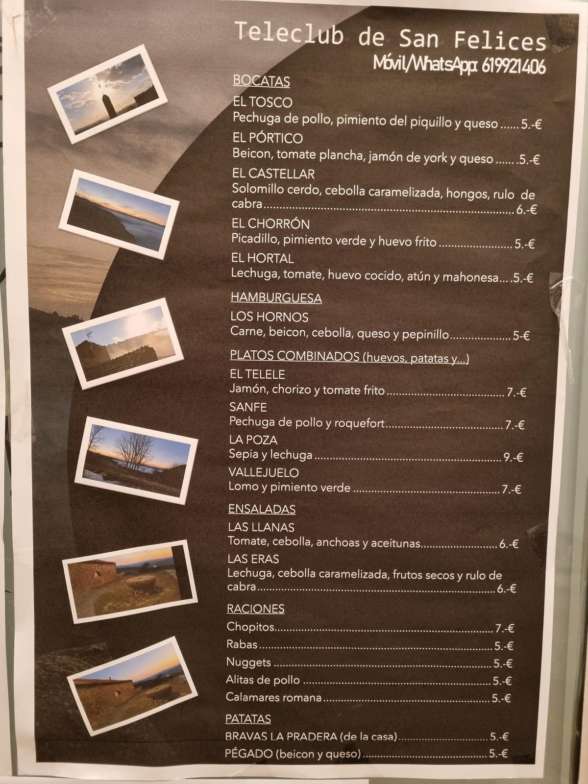 Menu at Tele Club San Felices, San Felices