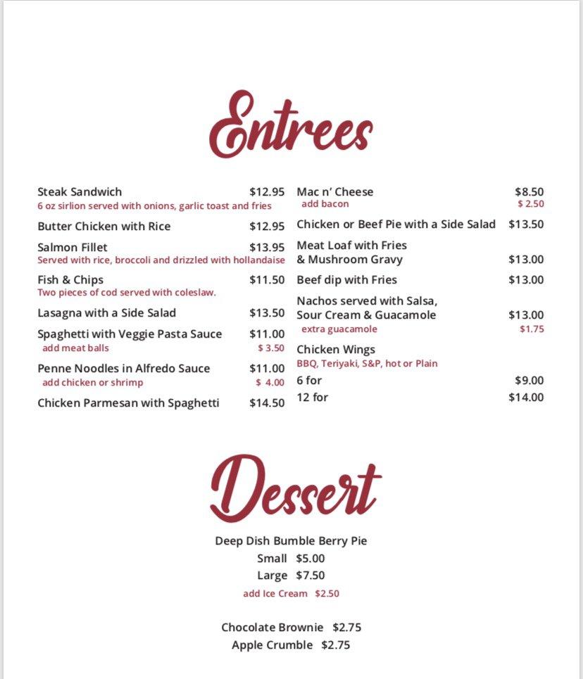 Menu at The Galley restaurant, Shawnigan Lake