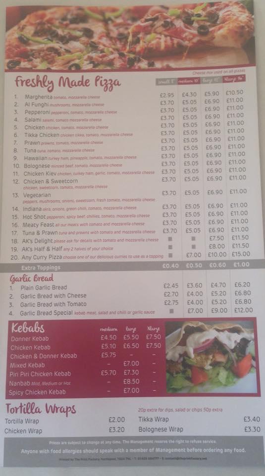 Menu at A K'S Triple Diner fast food, South Shields