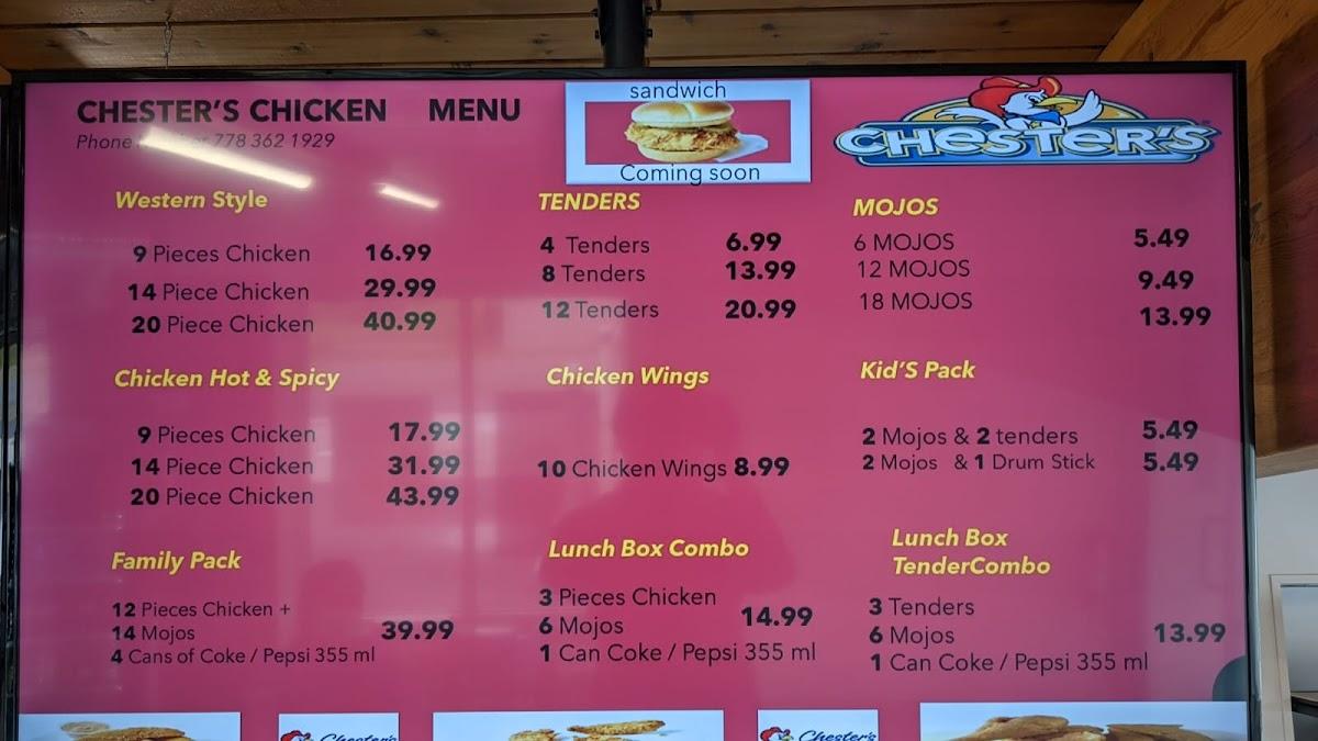 Menu au Chester’s Chicken restaurant, Barrière