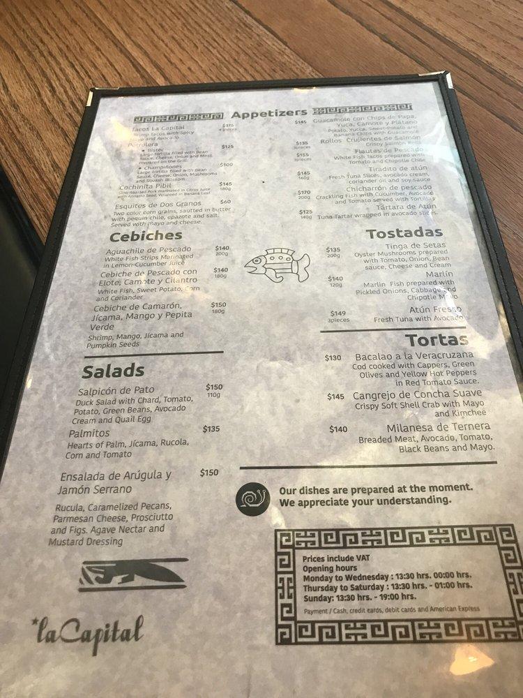 Menu at La Capital restaurant, Ciudad López Mateos, Av Nuevo León 137
