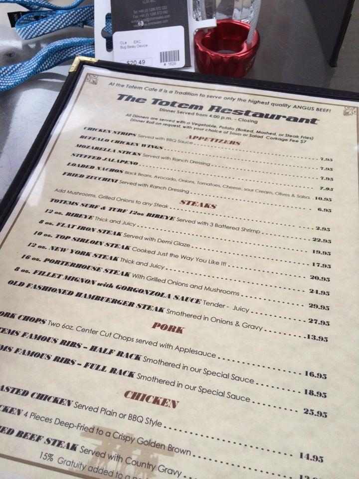 Menu at Totem Cafe, Lone Pine