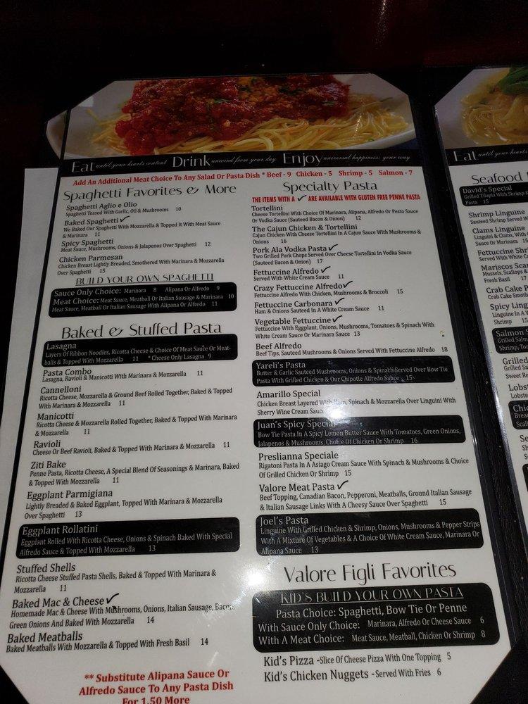 Menu at Valore Italian Restaurant and Grill, Amarillo