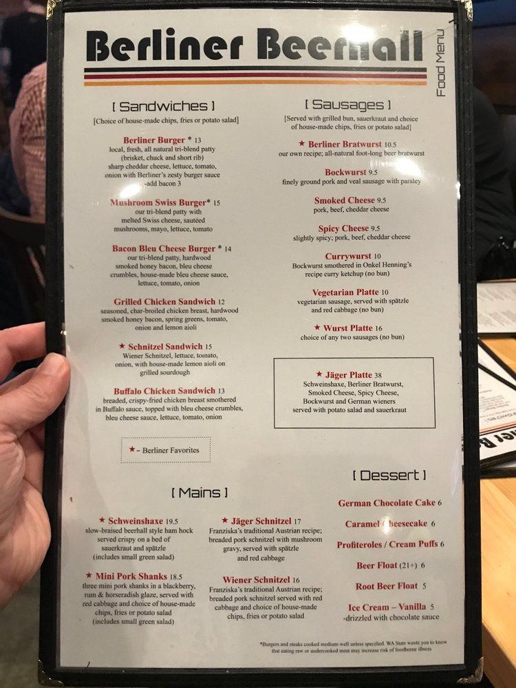 Menu at Berliner Pub, Renton