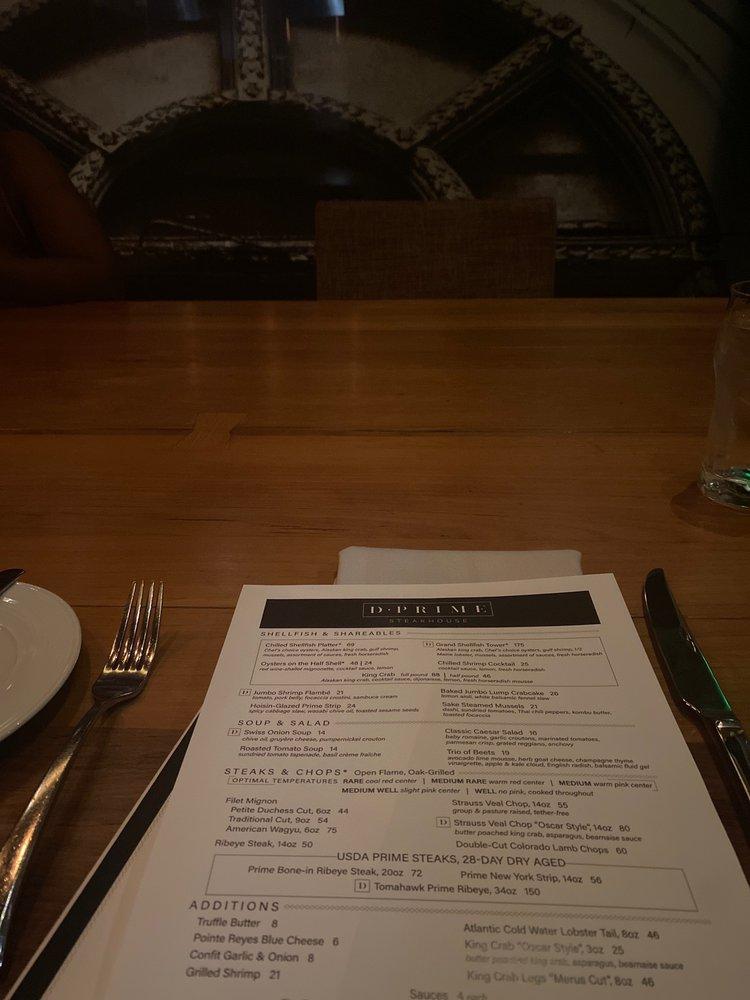 Menu at D.PRIME Steakhouse, Detroit