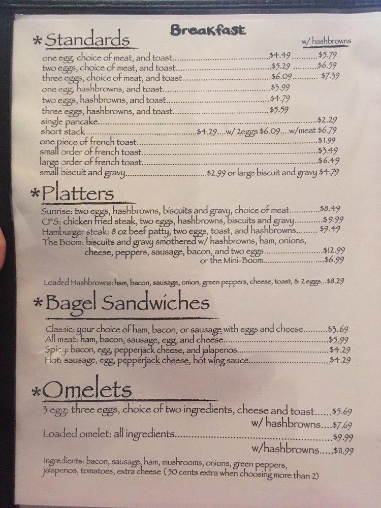 Menu at Downtown Diner restaurant, Knoxville