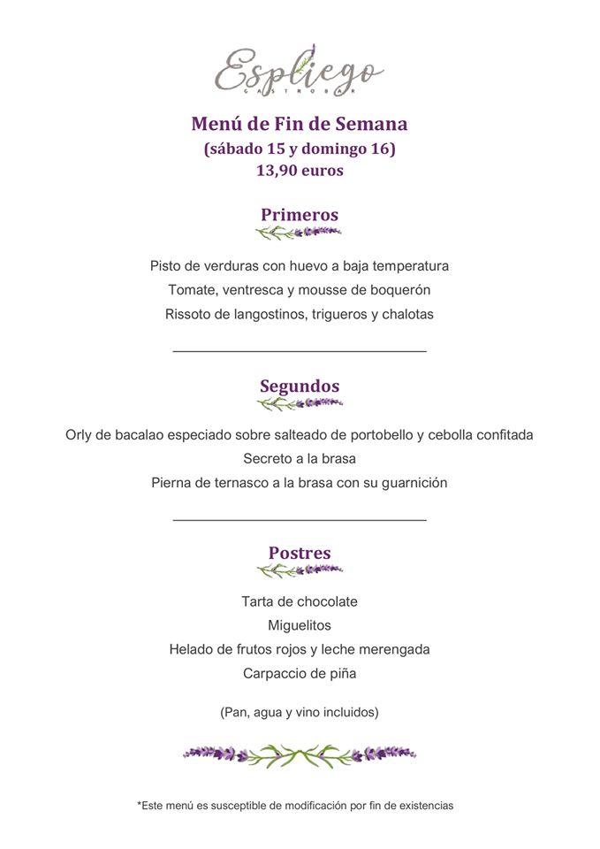 Menu at Gastrobar Espliego, Villamayor de Gállego