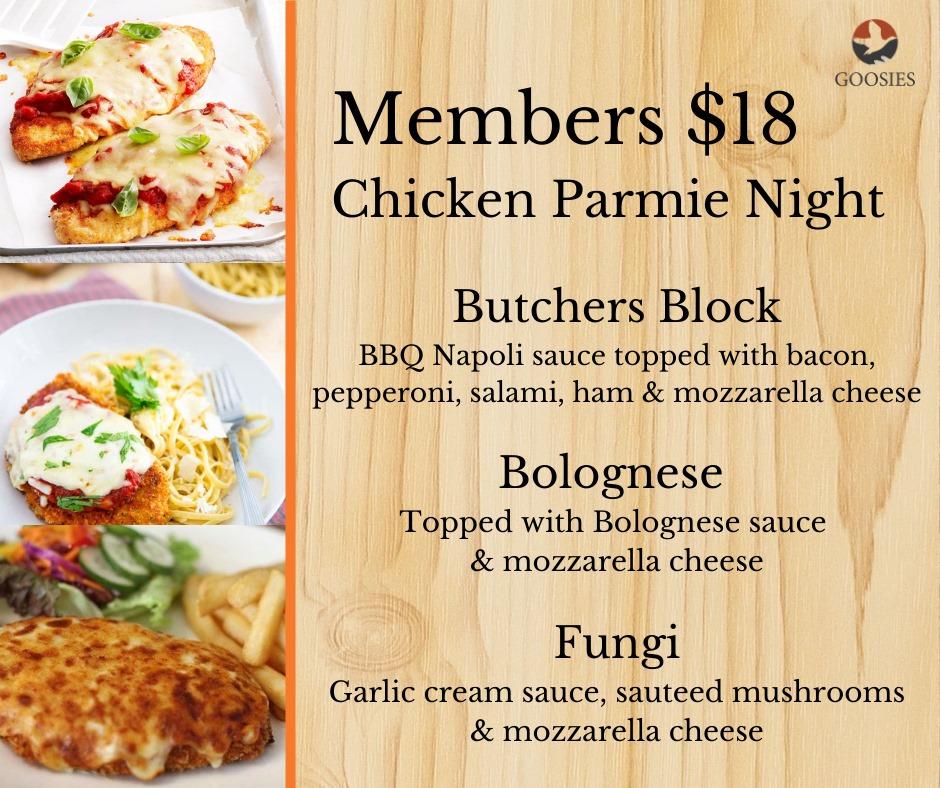 Menu at Goosies Sport & Recreation Club, North Mackay