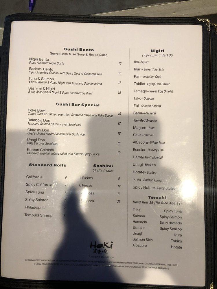 Menu at Hoki Korean BBQ & Japanese Cuisine, Modesto