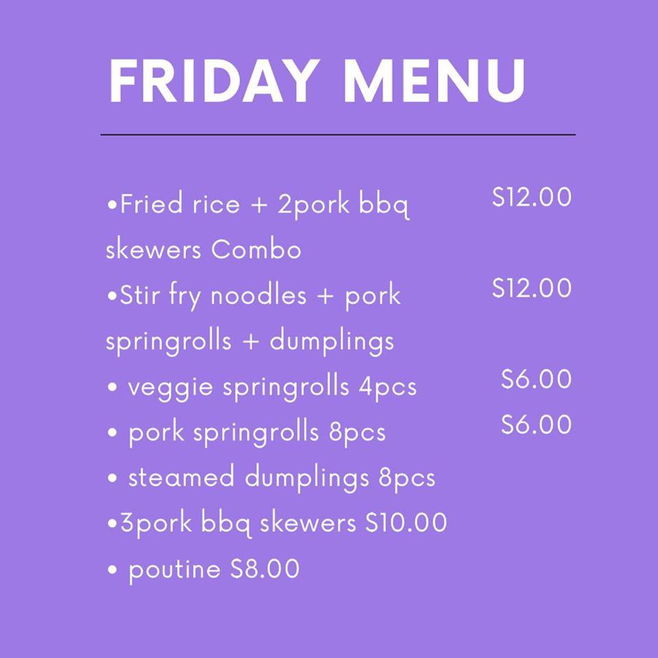 Menu at Homestyle Spring Rolls restaurant, Canada