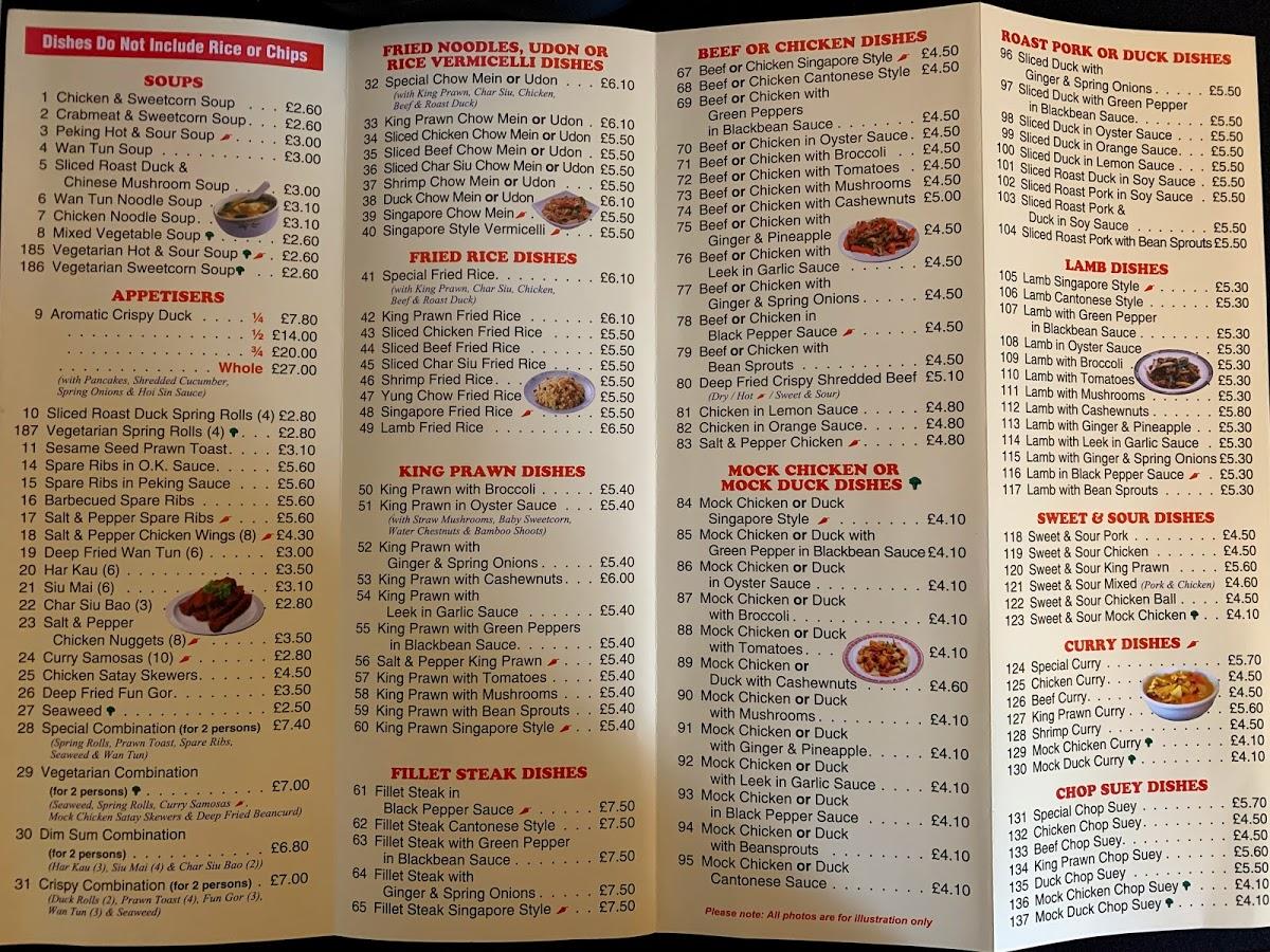 Menu at Jin Ho fast food, Manchester