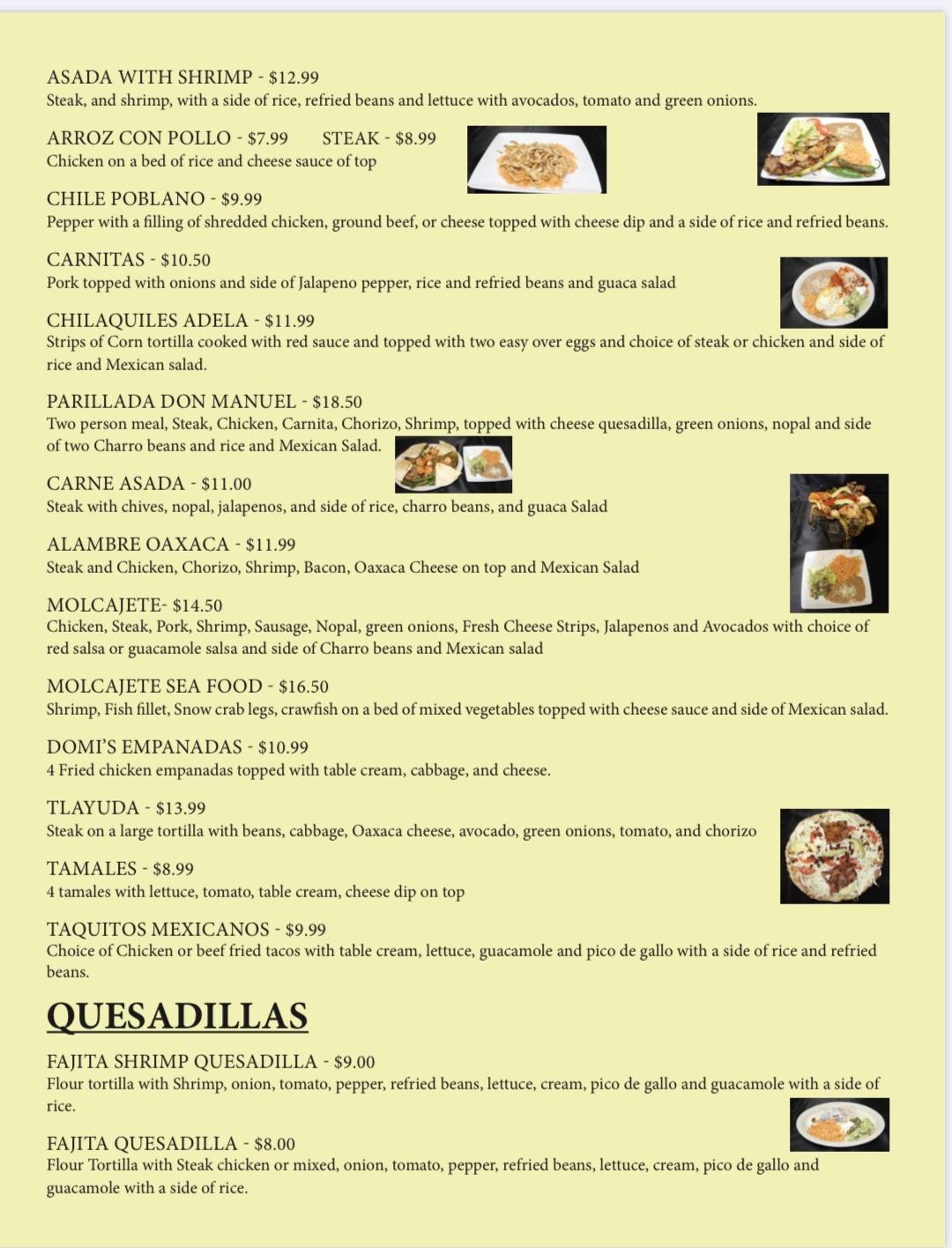 Menu at La Cascada Authentic Mexican Restaurant, Bernie