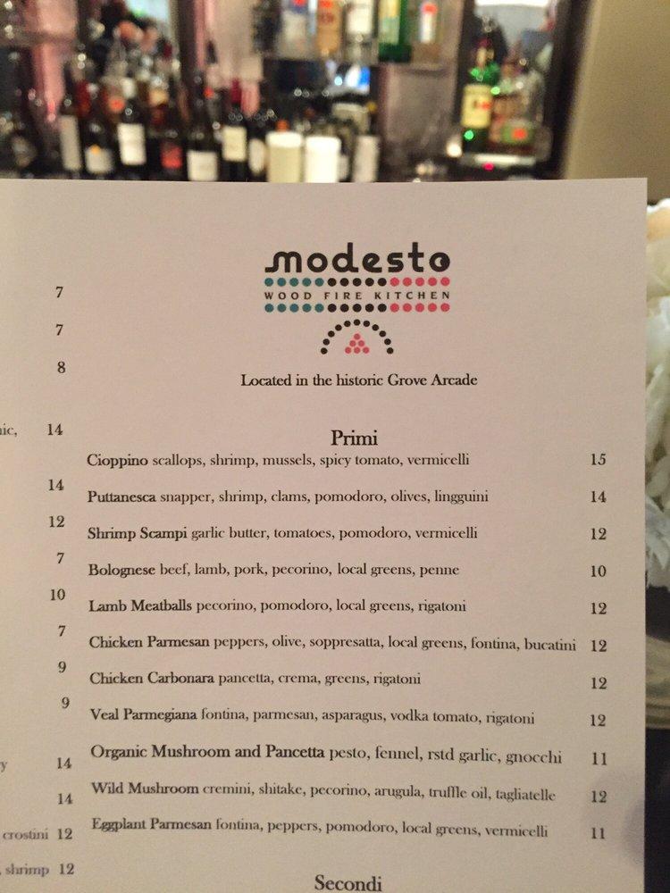 Menu at Modesto pizzeria, Asheville