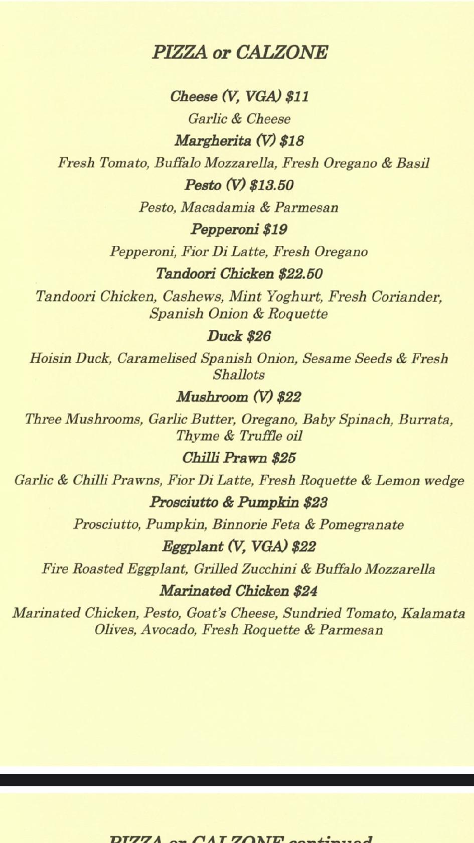 Menu at Napoli Pizza Bar, Springwood