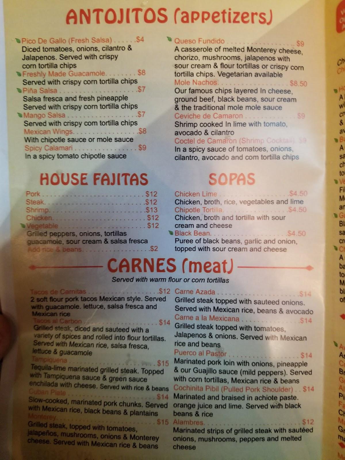 Menu at Sabor restaurant, Arlington