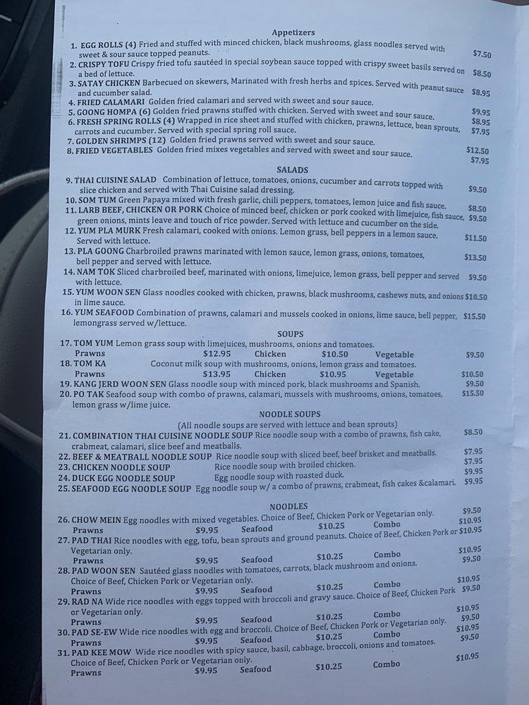 Menu at Thai Cuisine restaurant, Merced, 23 E 16th St