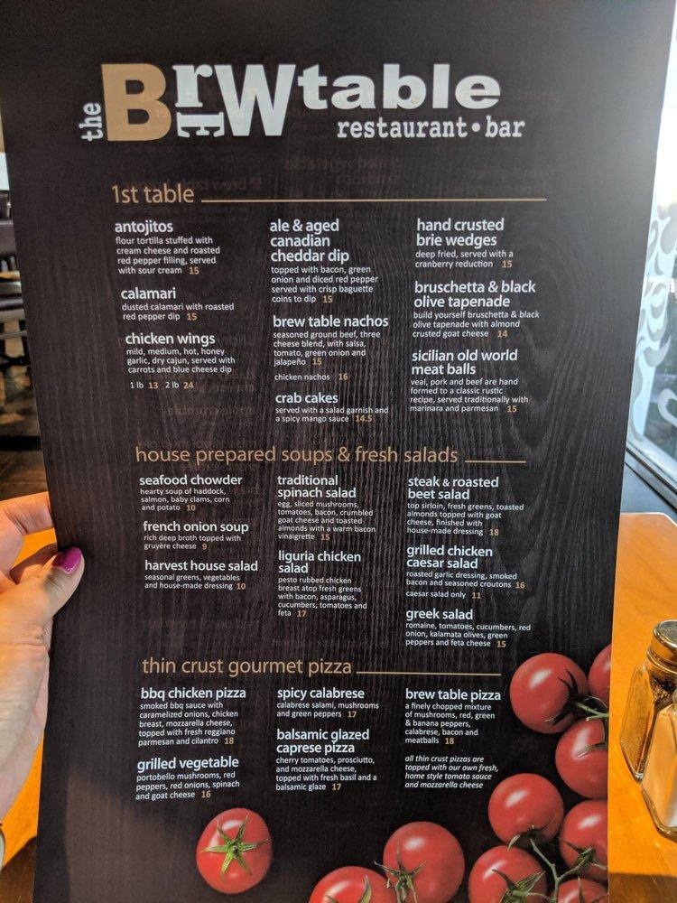 Menu au The Brew Table pub et bar, Ottawa, 360 Moodie Dr