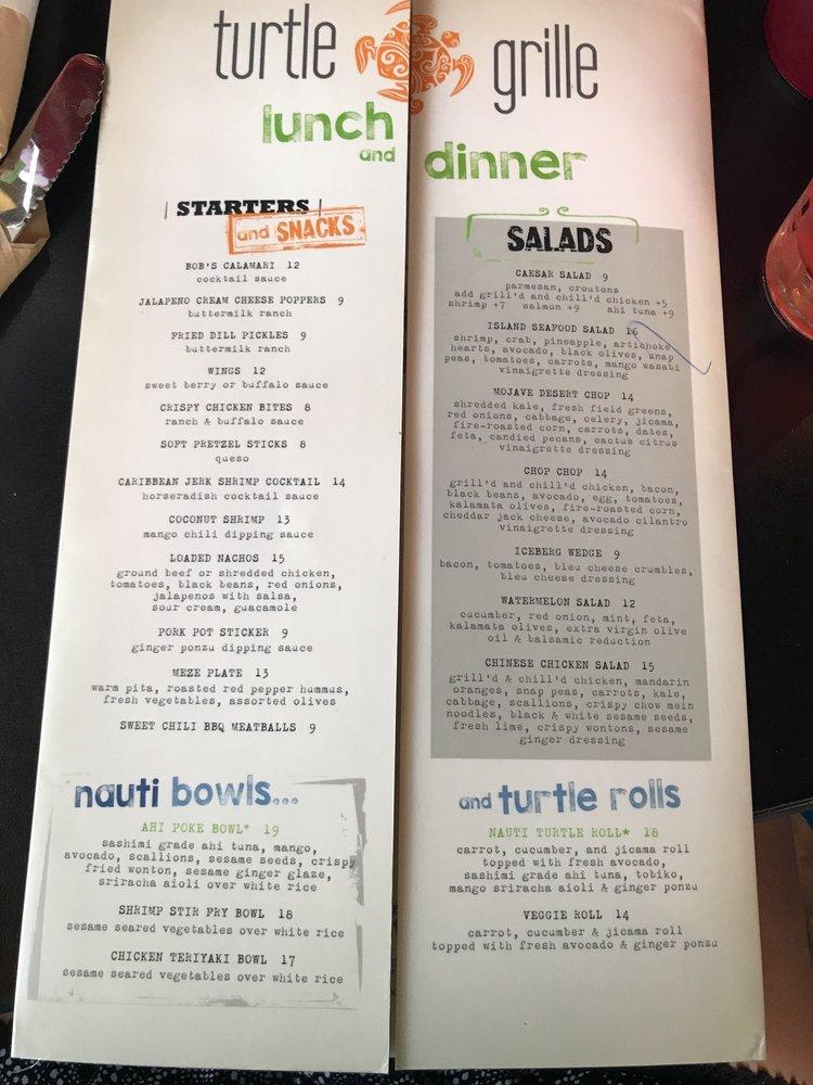 Menu at Turtle Grille pub & bar, Lake Havasu City
