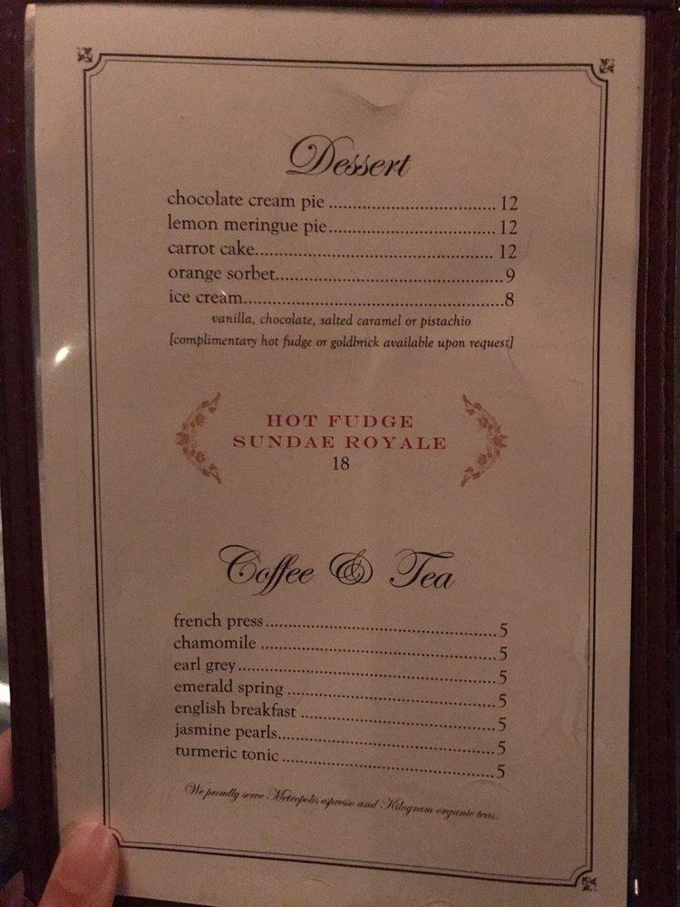 Menu at Bavette's Bar & Boeuf, Chicago