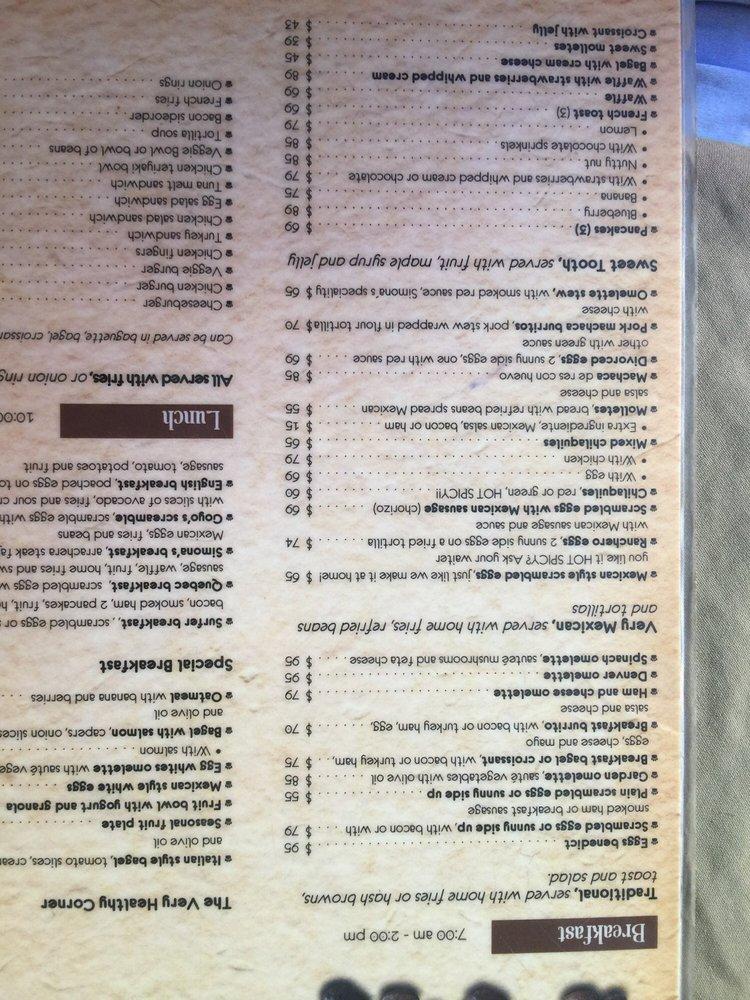 Menu at Café El Espresso, Sayulita