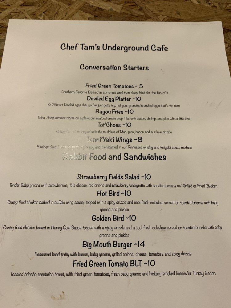 Menu at Chef Tam's Underground Cafe, Memphis, 668 Union Ave