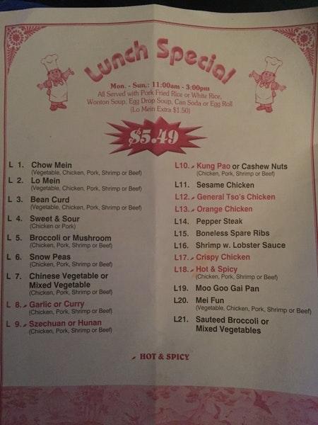 Menu at New York Chinese Restaurant, Groton