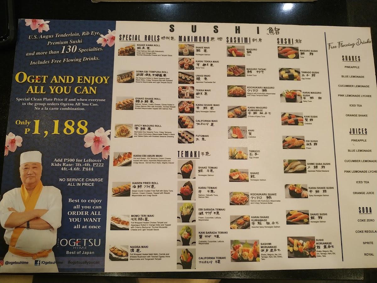 Menu at Ogetsu Hime restaurant, Taguig, Sm Aura Premier
