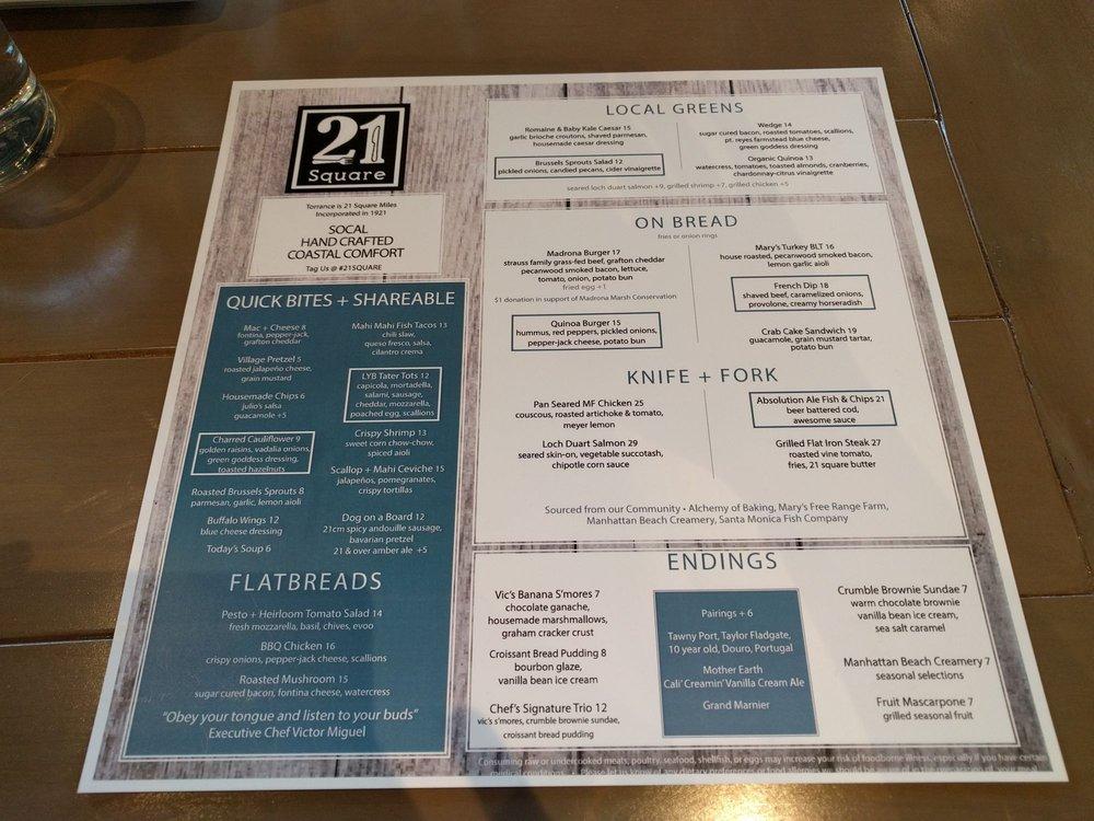 Menu at 21 Square Bar and Kitchen, Torrance
