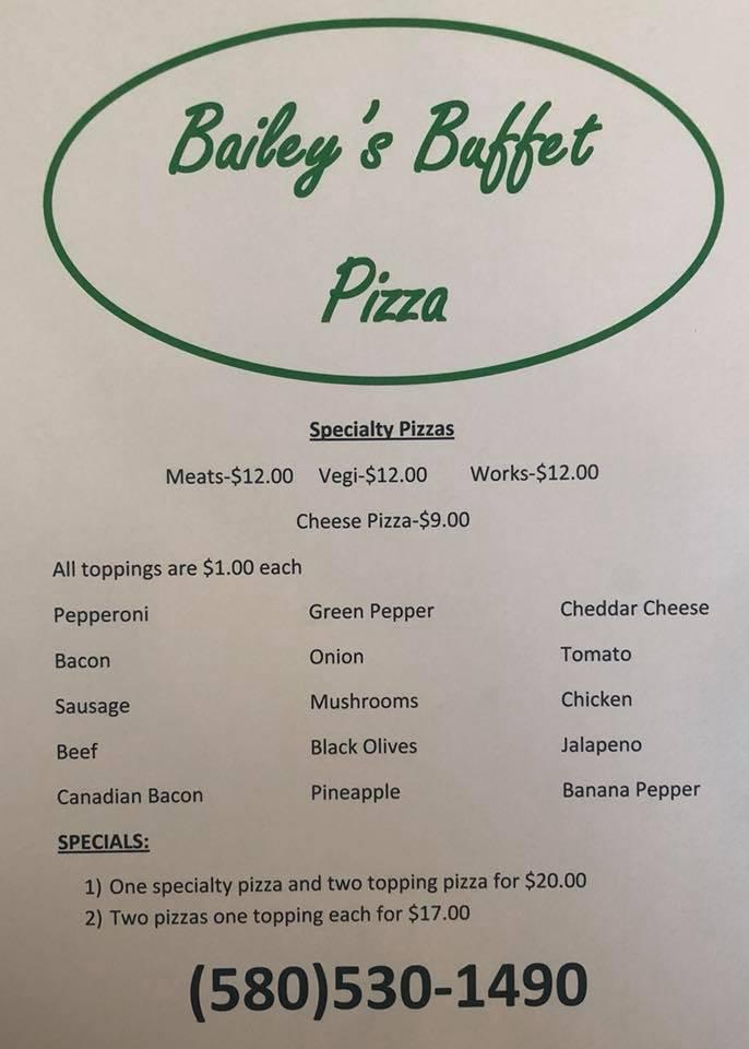 Menu at Bailey Buffet restaurant, Sentinel
