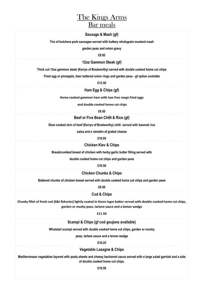 Menu at The Kings Arms pub & bar, Hartland