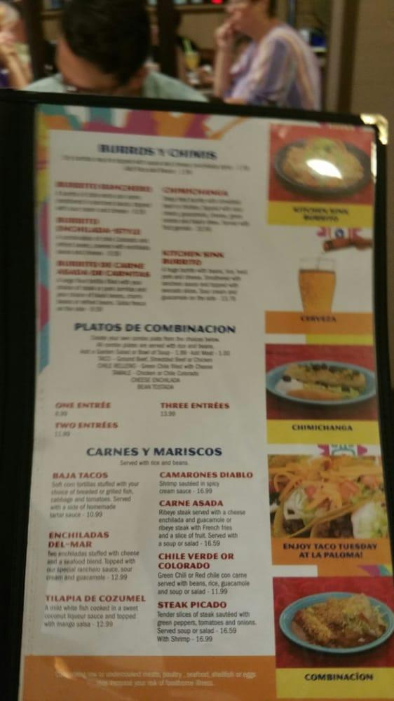 Menu at La Paloma Mexican Restaurant, La Verne