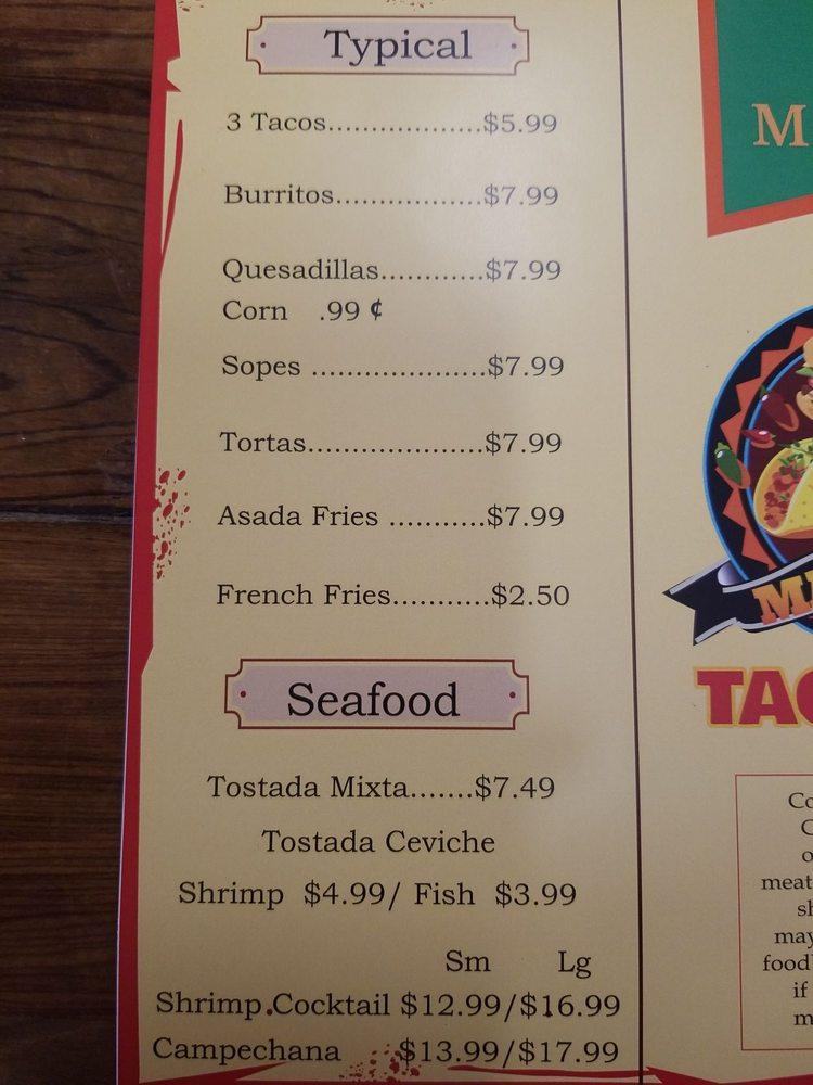 Menu at MAXIMOS TAQUERIA restaurant, Porterville