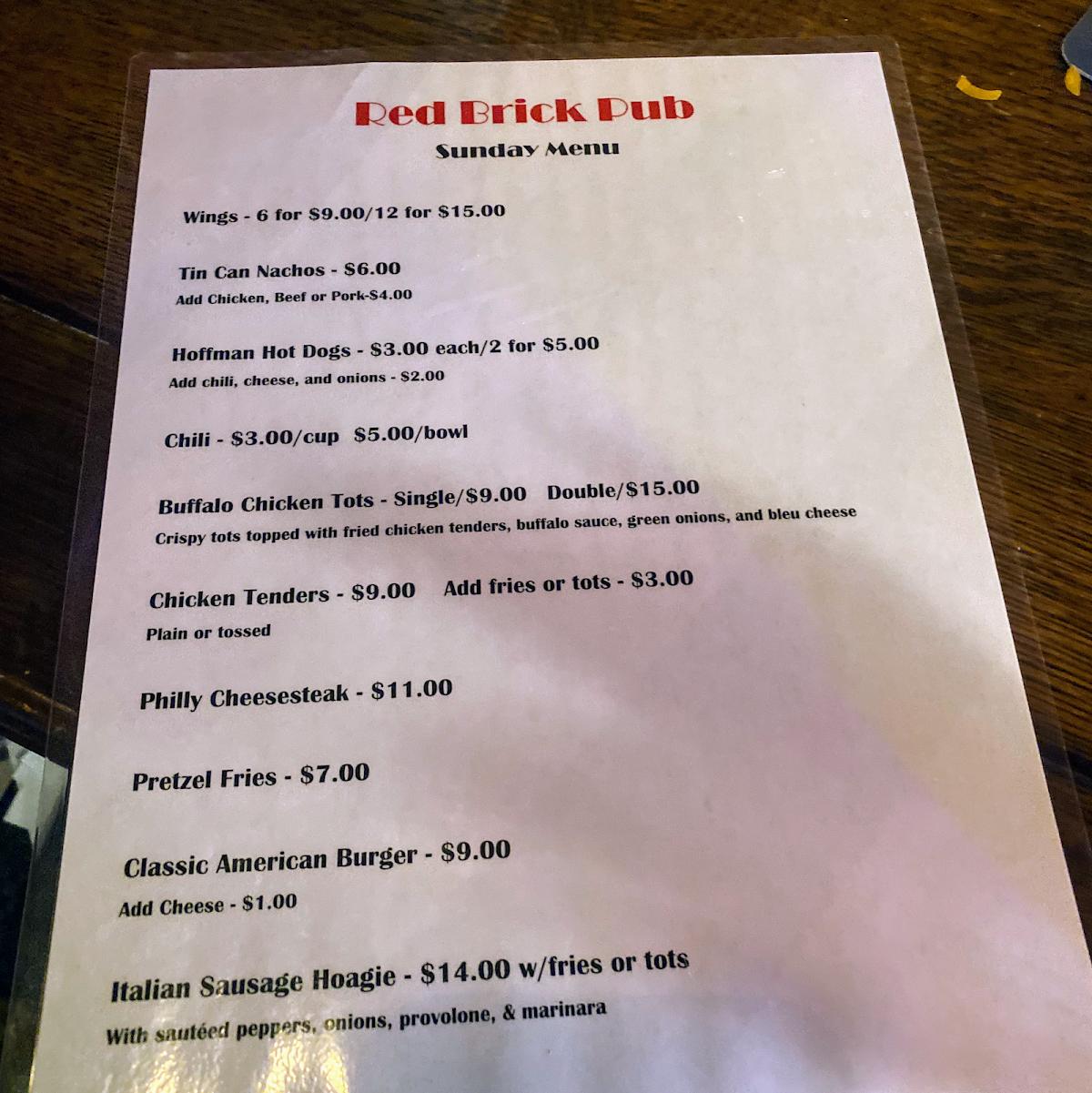 Menu at Red Brick Pub Kitchen & Cocktails, Seneca Falls