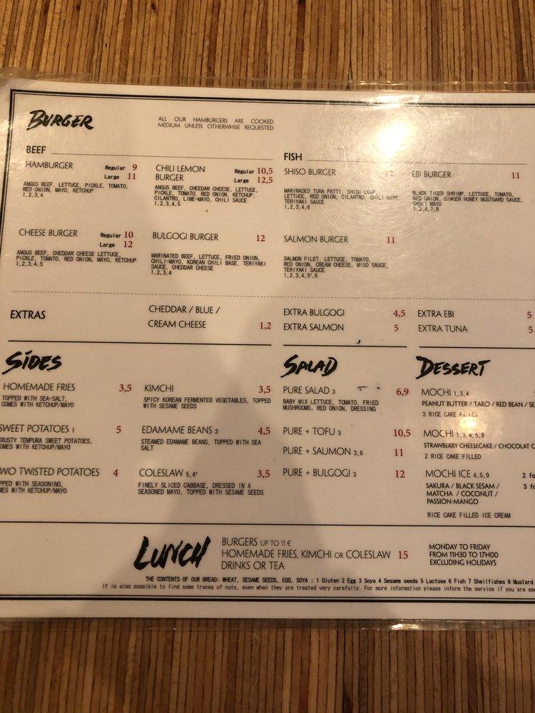 Menu au Shiso Burger restaurant, Paris, 21 Quai Saint-Michel