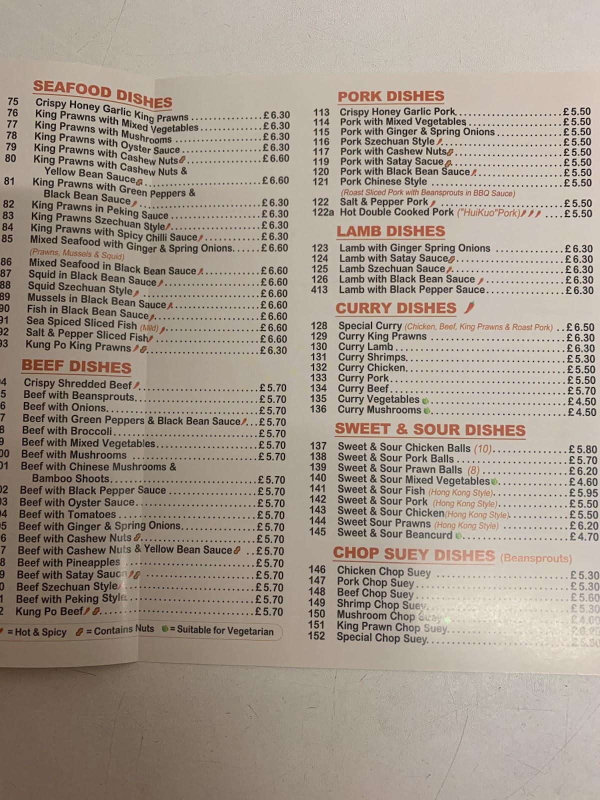 Menu at Sun Wah fast food, Northolt, 272 Church Rd